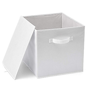 EZOWare Set of 10 Fabric Basket Bins, White Collapsible Organizer Storage Cube with Handles for Home, Bedroom, Baby Nursery, Kids Playroom - 13"x15"x13" + 10.5"x 10.5"x 11"