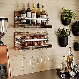 Barnyard Designs Wall Mounted Wine Rack - Bottle and Glass Holder - Hanging Wood and Metal Wine Rack Wall Mount for Bar and Kitchen Decor, 20.5" x 8.75"
