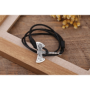 TEAMER Viking Axe Helm of Awe Wrap Bracelet Valknut Amulet Norse Viking Bracelet (Style 1)