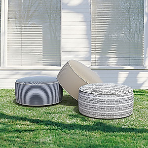 LVTXIII Outdoor/Indoor Inflatable Ottoman, Patio Footrest Stool, Portable Round Ottoman for Patio Garden, Camping or Home, Herringbone Black White