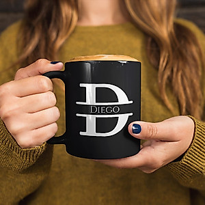 Personalized Monogram Coffee Mug, Initial Letter D Customized for Women Men Girls Boys Dads Moms Friends, Taza de Café Personalizada Con Monograma, Letra Inicial - Black Mug Letter D 11oz