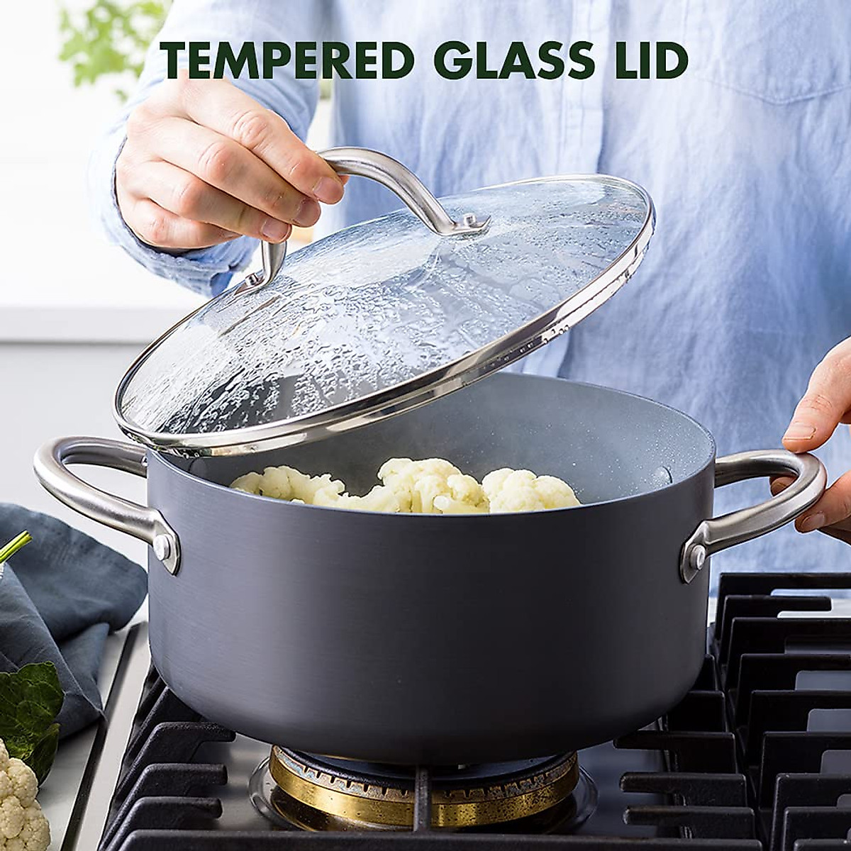 GreenPan Lima Hard Anodized Healthy Ceramic Nonstick 18 Piece Cookware Bakeware Pots and Pans Set, PFAS-Free, Oven Safe, Gray