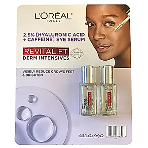 L'Oreal Paris Revitalift Derm Intensives Hyaluronic Acid + Caffeine Hydrating Eye Serum, 0.67 Fl. Oz (Pack of 2)