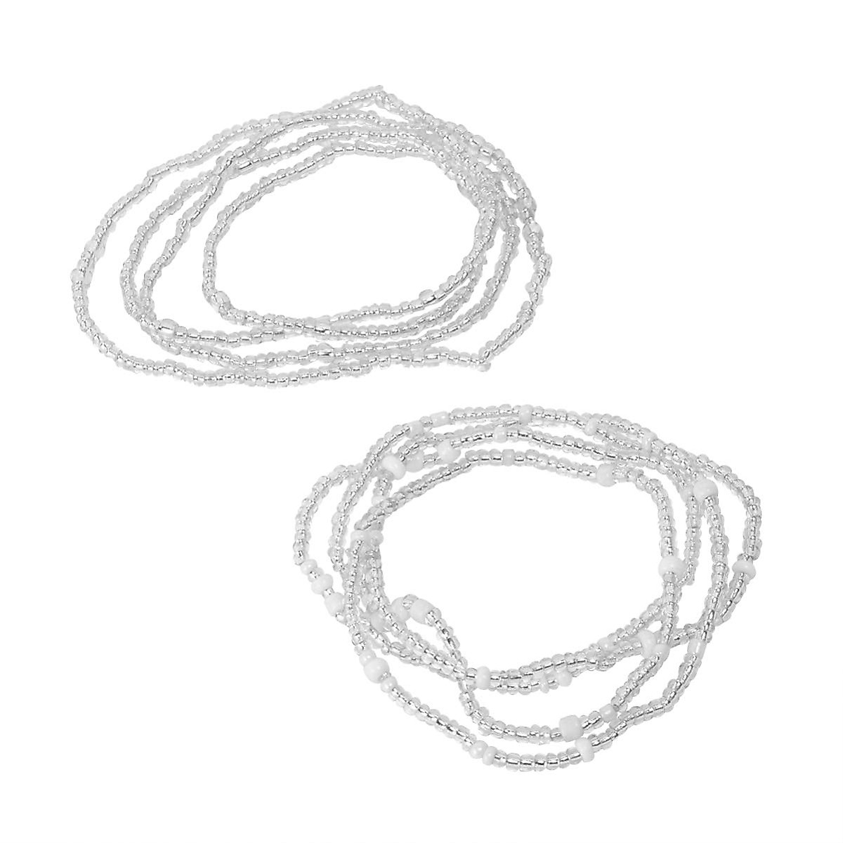 Happyyami 2Pcs Waist Beads Boho African Belly Chain Pregnancy Beach Body Chain Summer Bikini Jewelry for Woman Girl (Silver White)