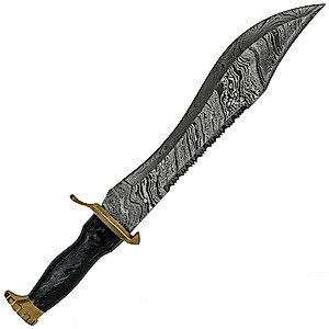 White Deer Ranger Bowie Knife, 11" Damascus Blade, Wood Handle, Sheath