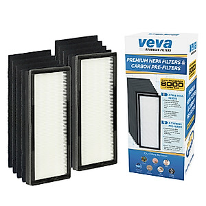 VEVA 8000 Elite Pro Series Air Purifier 2 HEPA & 8 Carbon Pre-Filters Activated Carbon Pre Filters Removes Allergens, Smoke, Dust, Pet Dander & Odor Air Cleaner Home & Office, 325 Sq Ft.