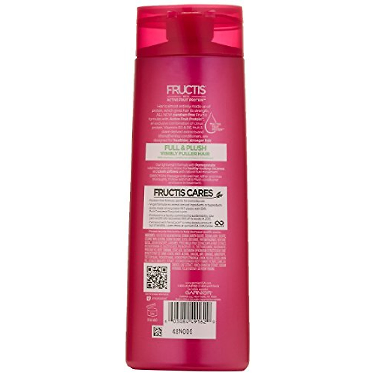 Garnier Fructis Full and Plush Volumizing Shampoo For Oily, Flat, Fine Hair, Made with Active Fruit Protein for Fuller and Healthy Hair, Vegan and Cruelty Free, 12.5 Fl Oz (370 ml)