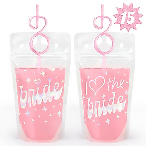xo, Fetti Bachelorette Party Decorations Bride Foil Drink Pouches - 15 ct | Bach Party Drinkware, Cute Bridal Shower Cups, Bridesmaid Favor, Engagement Party Supplies