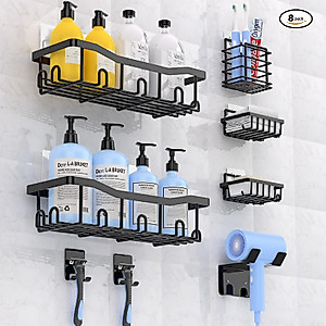 B-Land Shower Caddy 8 Pack, Large Capacity Shower Shelves Strong Adhesive Shower Organizer for Bathroom,No Drilling Rustproof Stainless Steel Bathroom Organizer with Hooks