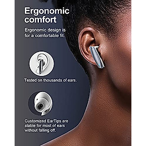 True Wireless Stereo Bluetooth Earbuds with Charging Case, Bluetooth 5.0 in-Ear Stereo Headphones, Built-in Mic, Premium Sound Earphones, Deep Bass, HiFi Audio, Sports White