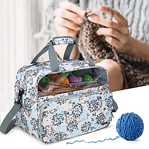 Teamoy Knitting Tote with Inner Dividers for WIP, Yarn Skeins and Knitting Accessories, Yarn Storage Bag with Front Clear Window, Dandelion(Patent Design)