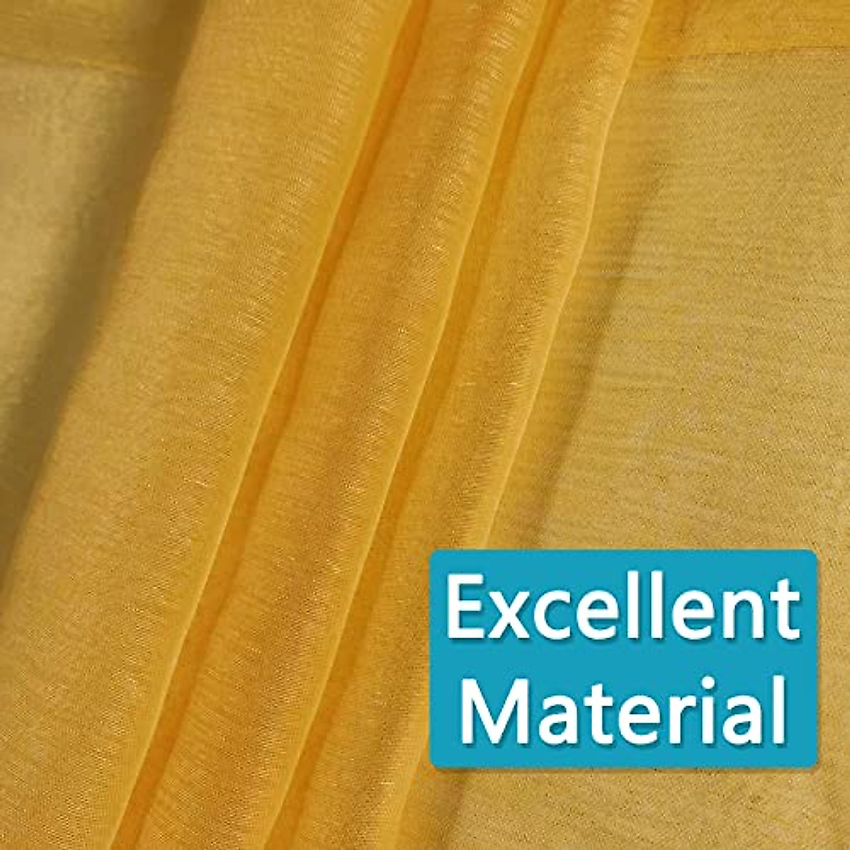 Gold Yellow Valances for Windows - Light Filtering Semi Sheer Valances for Living Room/Bedroom/Kitchen/Bathroom/Cafe - Transparent Window Valance Curtains with Rod Pocket 2 Panels 52 by 18 Inches Long