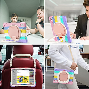 BATYUE iPad 10th Generation Case, Shockproof Protection Cover for 2022 10.9-inch iPad (10th Generation) with Screen Protector/Pencil Holder/ 360° Swivel Stand/Shoulder Strap, for Kids -Colorful Pink