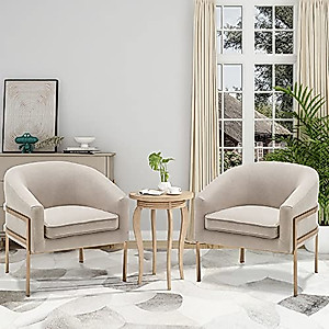 Aklaus Barrel Chairs Modern Arm Chair with Gold Metal Legs Upholstered Reading Accent Chair Club Chair with Removable Seat Cozy Sigle Sofa Chair Round Armchair for Living Guset Room Bedroom