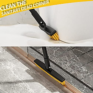 Bonpally Grout Scrub Brush with 57" Telescopic Handle, Shower Floor Brush Scrubber with V-shape Stiff Bristles,Grout Cleaner Brush for Cleaning Tile,Bathroom,Kitchen,Hard to Reach Corners Areas,Yellow