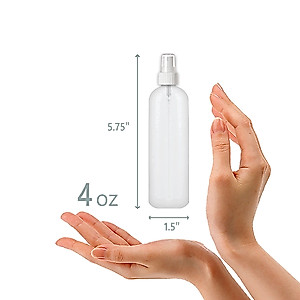 MoYo Natural Labs 4 Oz Fine Mist Spray Bottles Empty Travel Containers, Bpa Free Hdpe Plastic for Essential Oils & Liquids/Cosmetics (neck 20-410) (Pack Of 12, Translucent Hdpe White Spray)
