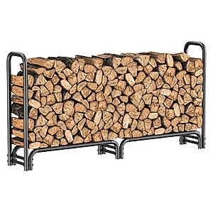 Mr IRONSTONE 8ft Firewood Rack outdoor with Mesh Base, For Store Logs of Various Size, Fireplace Wood Storage indoor for Courtyard, Patio (Capacity 650 lbs)