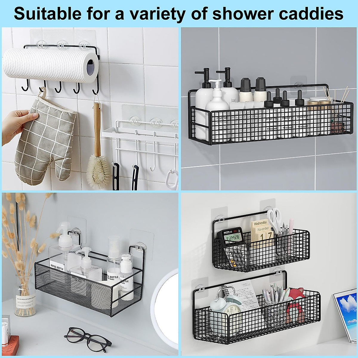 vivinin 15 Pack Shower Caddy Adhesive Replacement, Shower Shelf Adhesive No Drilling, Adhesive Shower Hooks Strong Adhesive, Adhesive Hooks for Showe Caddy, Soap Holder, And Kitchen Racks