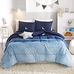 HYPREST Twin Comforter Set for Girls Boys,Star Moon Galaxy Soft Cute Twin Bed Comforter Sets, 2 Pieces Kids Teens Blue Lightweight Comforter Cooling Breathable (Oeko-Tex Certified)