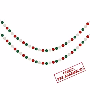 60 Balls Christmas Felt Ball Garlands - Christmas Decorations - Christmas Pom Pom Garlands for Christmas Tree- Xmas Holiday Indoor Outdoor Home Office Hanging Decor - Xmas Decorations- 25mm