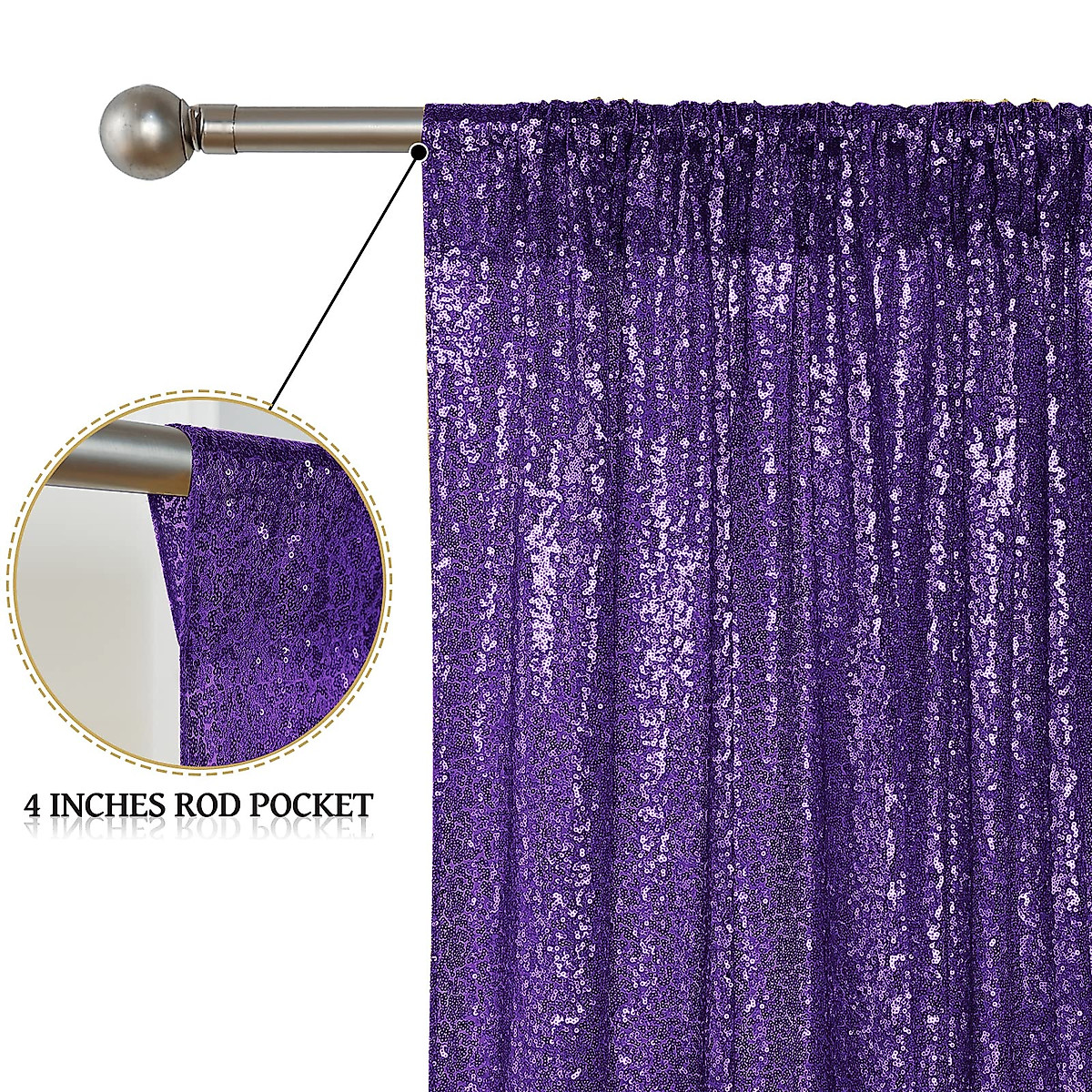Sugargirl Purple Sequin Backdrop Curtain 2 Panels 2FTx8FT Glitter Purple Background Drapes Sparkle Photography Backdrop for Party Wedding Birthday Wall Decoration