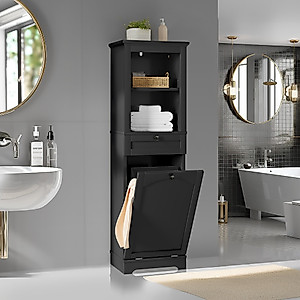 YITAHOME 53" Tall Tilt Out Laundry Hamper Cabinet Hidden Laundry Hamper with Storage Laundry Basket Cabinet with Drawer Bathroom Storage Cabinet Shelf with a Clothes Basket, Black