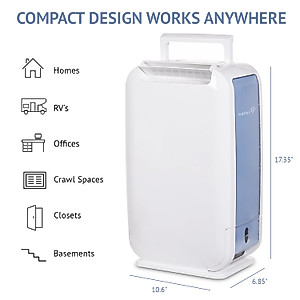 Ivation 13-Pint Small-Area Desiccant Dehumidifier Compact and Quiet - With Continuous Drain Hose for Smaller Spaces, Bathroom, Attic, Crawlspace and Closets - For Spaces Up To 270 Sq Ft, White