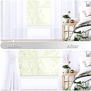 Hiasan White Sheer Curtains for Bedroom with Tiebacks, Lightweight Airy Breathable Voile Drapes Light Filtering Grommet Window Curtains for Living Room, Nursery, Farmhouse, W52 x L63, 2 Soft Panels
