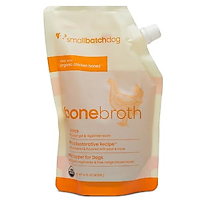 smallbatch Pets Shelf Stable Bone Broth, Organic Chicken Recipe with Prebiotics & Adaptogens, Topper for Dogs and Cats - 16 Ounce