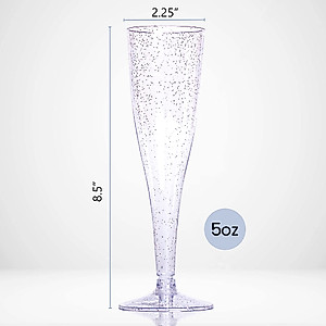 PlasticStrong Stemmed Champagne Flutes Shatterproof, Unbreakable, Reusable Plastic Champagne Flute for any occasion Set of 30 Silver Glitter wine glasses