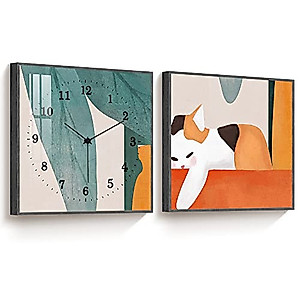 FULL HOUSE Wall Clock Silent Non Ticking Battery Operated, 12''x12'' Modern Minimalist Clock Wall Art, Crystal Porcelain Square Clock for Bedroom Living Room Office Home, 2pcs