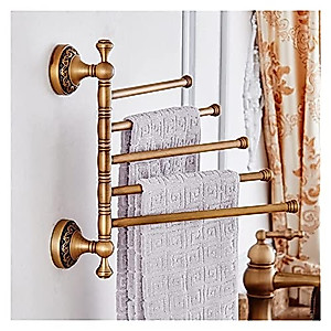 Towel BAR Rack Copper Folding Rotating Towel Bar, Wall Mount Antique Brass 3/4/5 Layer Activities Towel Bar,Hand Towel Holder Bathroom Accessory/4 Bathroom Hardware/4 (Color : 5)