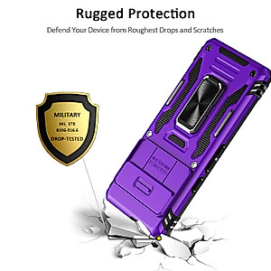 Nvollnoe Google Pixel 7 Pro Case, Purple Heavy Duty Protective Sturdy Rotate Ring Kickstand Phone Case with Sliding Camera Cover, Military Grade, TPU+PC 2 in 1 Construction