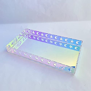 Lemonadeus Acrylic Tray Iridescent Makeup Tray Acrylic Bathroom Tray Lucite Tray Holographic Decor Tray Rainbow Tray (Moon Star)