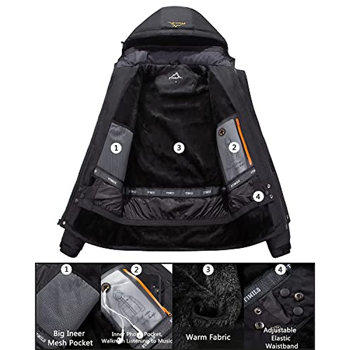 FTIMILD Men's Ski Jacket Waterproof Warm Winter Mountain Windbreaker Hooded Raincoat Snow Jackets