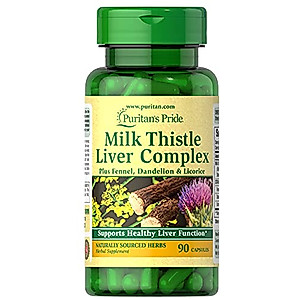 Puritans Pride Milk Thistle Liver Complex, Supports Healthy Liver Function, 90 Count, White