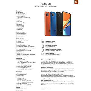 Xiaomi Redmi 9C Smartphone, 3 GB + 64 GB, 6.53 "HD + Dot Drop Display 5000mAh (typ), con Sblocco Faccial AI, 13 MP, Tripla Fotocamera, Grigio (Midnight Grey)