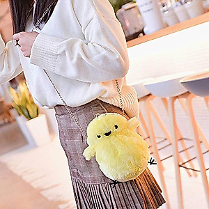 Techcircle Cute Chick Purse Crossbody Fluffy Fur Coin Wallet Chain Pouch-Yellow