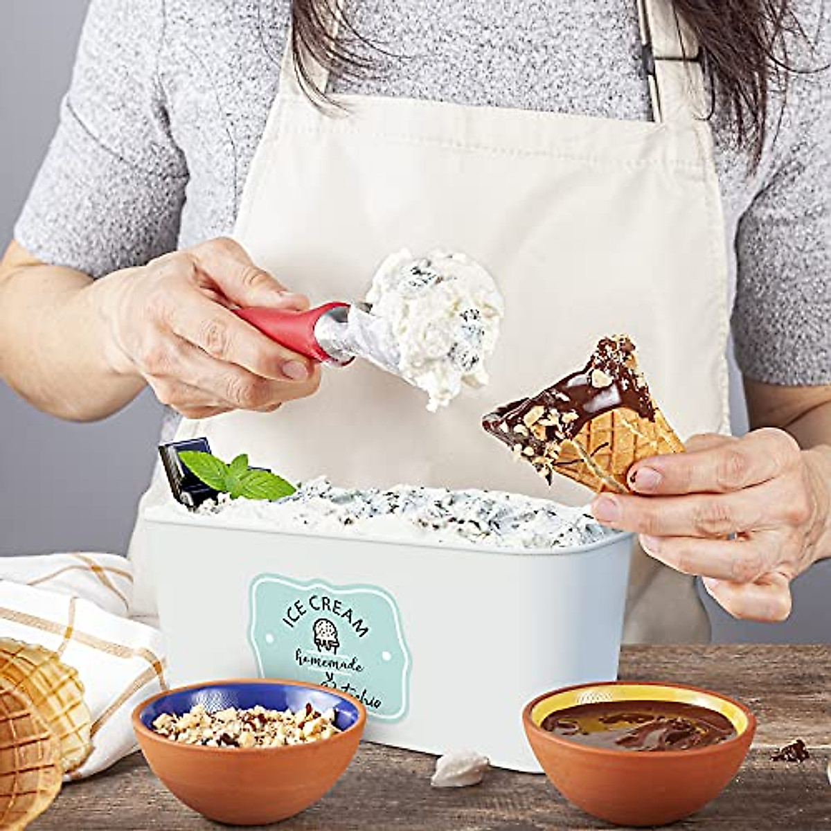 Set of 2 Reusable Ice Cream Tub Containers For Homemade Ice Cream 1.6 Quart Ea. - Perfect for Sorbet, Frozen Yogurt Or Gelato - Stackable Storage Containers, Stickers And Lids Stores Easily In Freezer