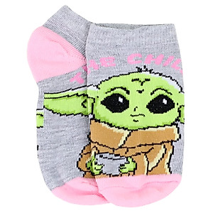 STAR WARS Little Girl's 5 Pack The Mandalorian Baby Yoda No Show Socks, Medium, Pink/Grey Heather