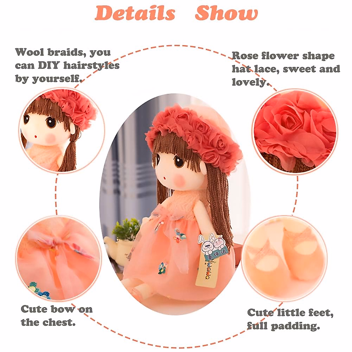 HWD Kawaii Flower Fairy Stuffed Soft Plush Toy Doll Girls Gift, 18 Inch (Pink)