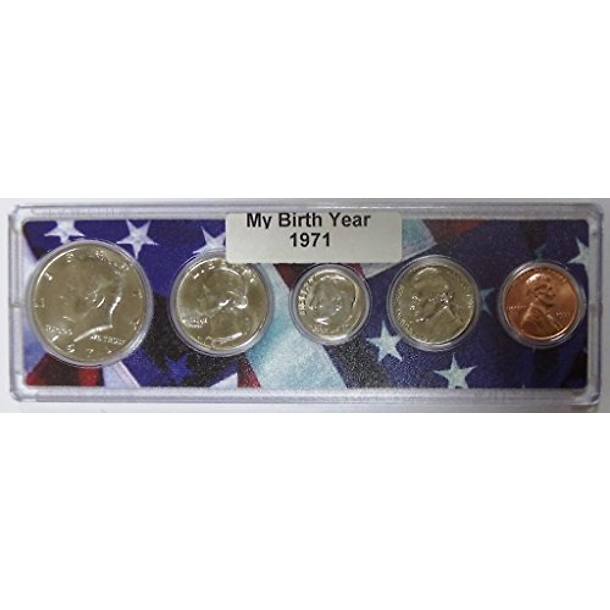 1971 No Mint Mark 5 Coin Birth Year Set in American Flag Holder Collection Seller Uncirculated