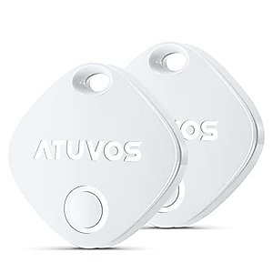 ATUVOS Luggage Tracker, Key Finder, Smart Bluetooth Tracker Pairs with Apple Find My (iOS Only), Item Locator for Bags, Wallets, Keys, Waterproof IP67, Anti-Lost 2 Pack