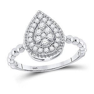 The Diamond Deal 10kt White Gold Womens Round Diamond Teardrop Cluster Ring 1/3 Cttw