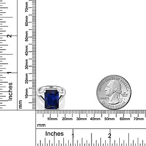 Gem Stone King 10.00 Cttw Blue Created Sapphire Solitaire Ring For Women In 925 Sterling Silver | Emerald Cut 14X10MM | Available In Size 5, 6, 7, 8, 9