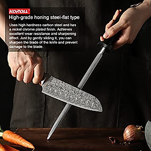 KONOLL Professional Honing Rod, Knife Steel Magnetized for Safety. With an Oval Handle for a Firm Grip and is Built For Daily Use, Perfect for Chefs and Home Cooks