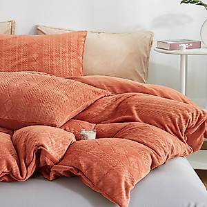 Cupocupa Velvet Duvet Cover Queen Set Grey Comforter Cover 3Pcs Ultra Soft Cover Breathable Luxury Flannel Velour Duvet Cover Zipper Closure Corner Tie Queen Terracotta