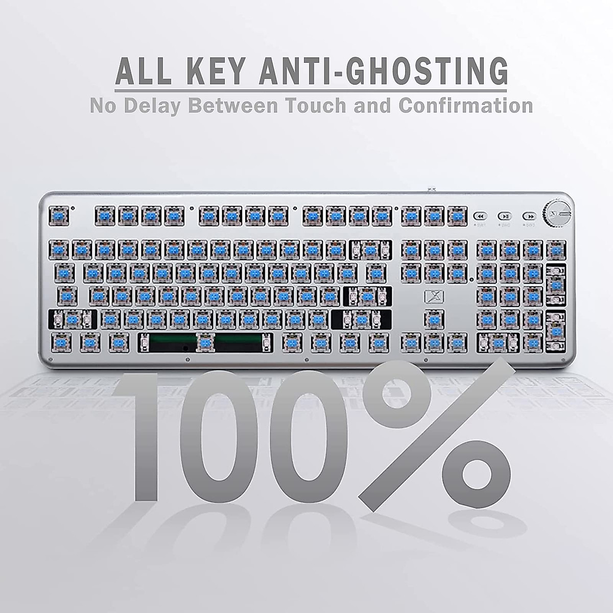 Alkem Mechanical Gaming Keyboard with 30 LED Backlits White Retro Typewriter Keyboard Full-Size 104 Keys USB Wired Retro Steampunk Keyboard Blue Switch Ergonomic Keyboard Metal Panel (Silver)