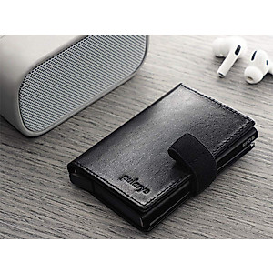 PULARYS Mini Wallet BONO - Italian Leather - SD Card Slot - Up to 8 Card Slots - Snap fastener - Pen Holder - For Men and Women - Classic Design