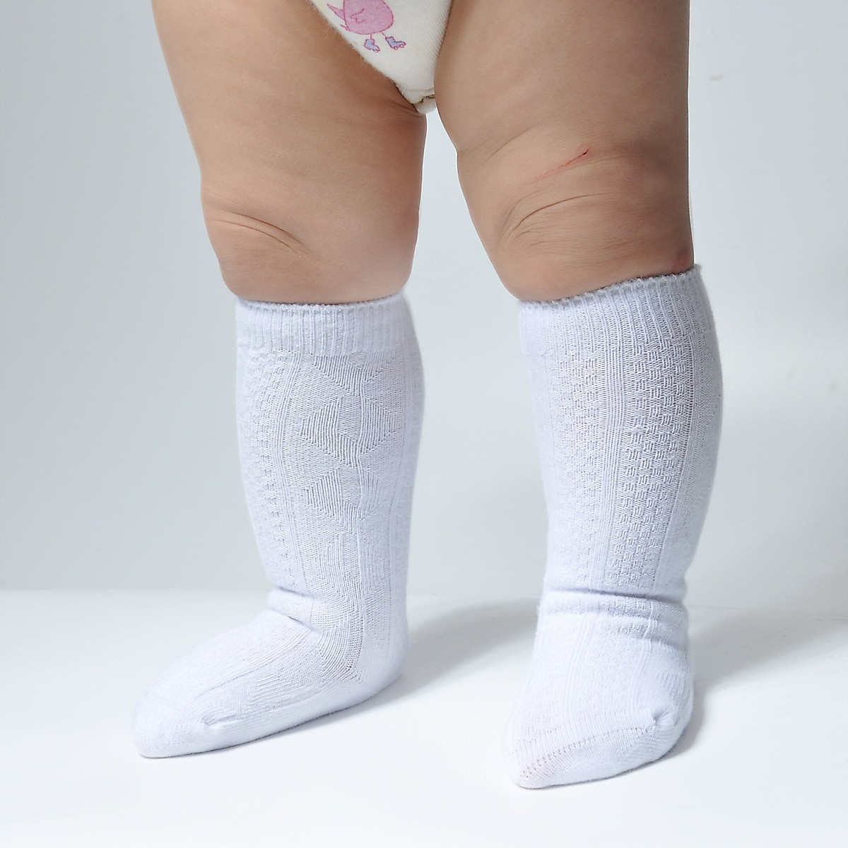 EPEIUS Unisex-Baby 3 Pair Pack Seamless Cable Knit Knee High Socks Infant Boys/Girls Uniform Stockings for 3-6 Months,White